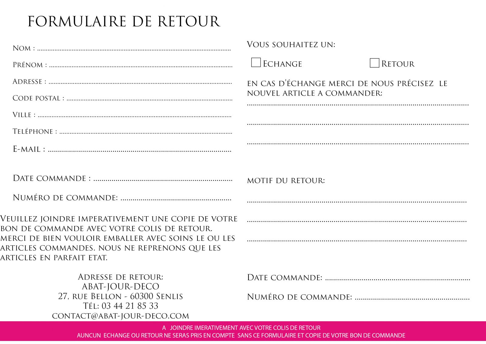 Livraison et retours