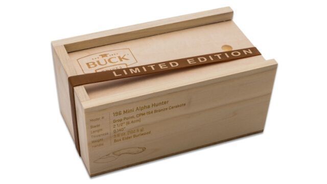 Buck Mini Alpha Hunter Elder Burlwood Collector's fixed knife
