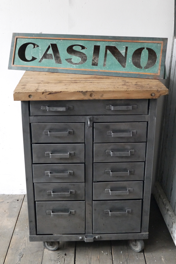 etabli d'atelier industriel metal 11 tiroirs plateau bois massif