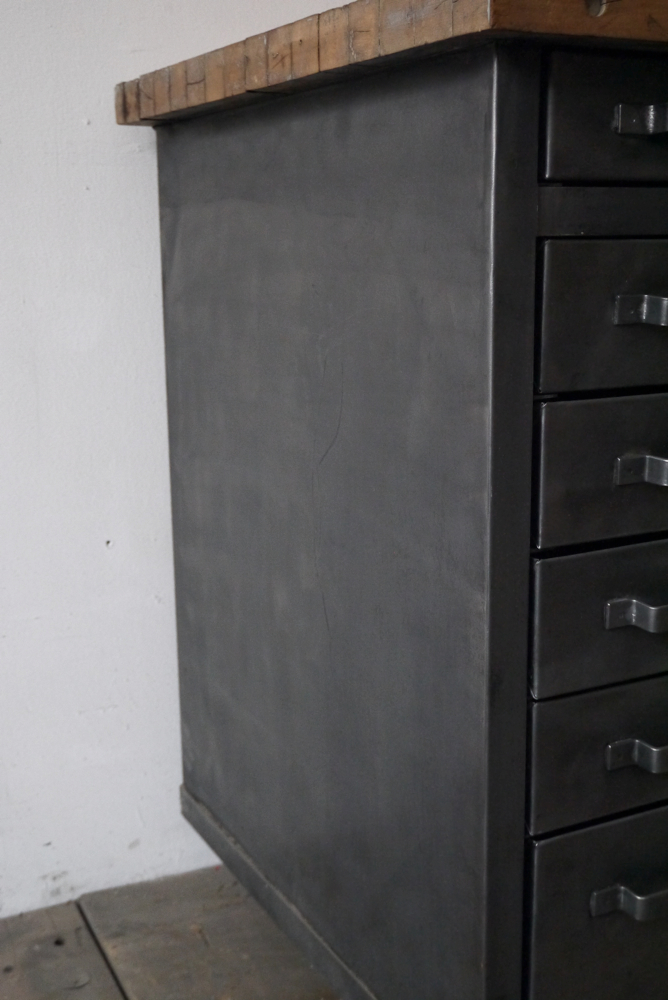 etabli d'atelier industriel metal 11 tiroirs plateau bois massif